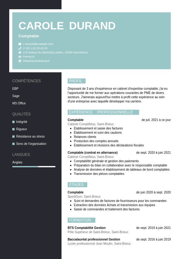 Exemple de CV pour comptable | Jobseeker