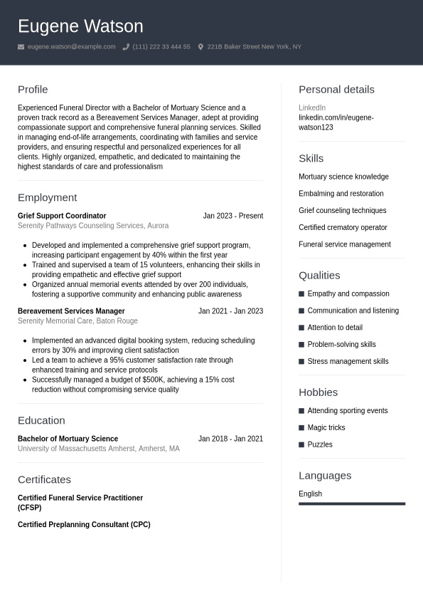 Funeral Director Resume Writing Guide & Tips | Jobseeker