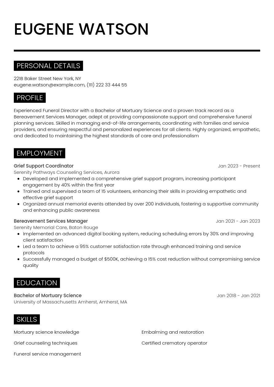 Funeral Director Resume Writing Guide & Tips | Jobseeker