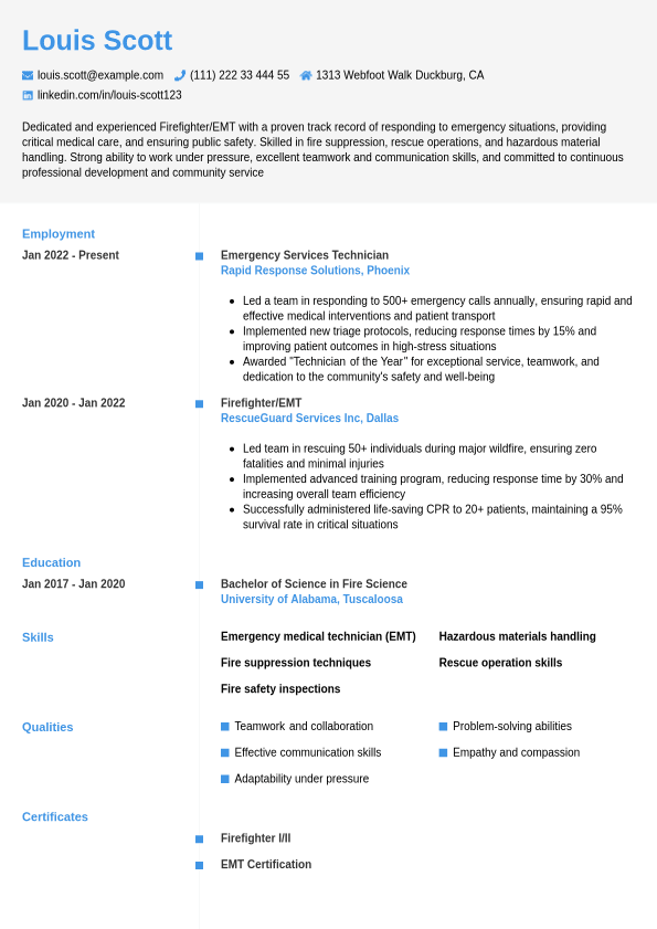 Firefighter Resume Writing Guide & Tips | Jobseeker