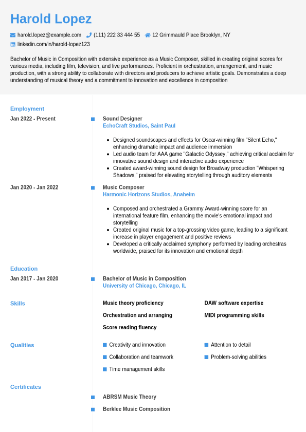 Composer Resume Writing Guide & Tips | Jobseeker