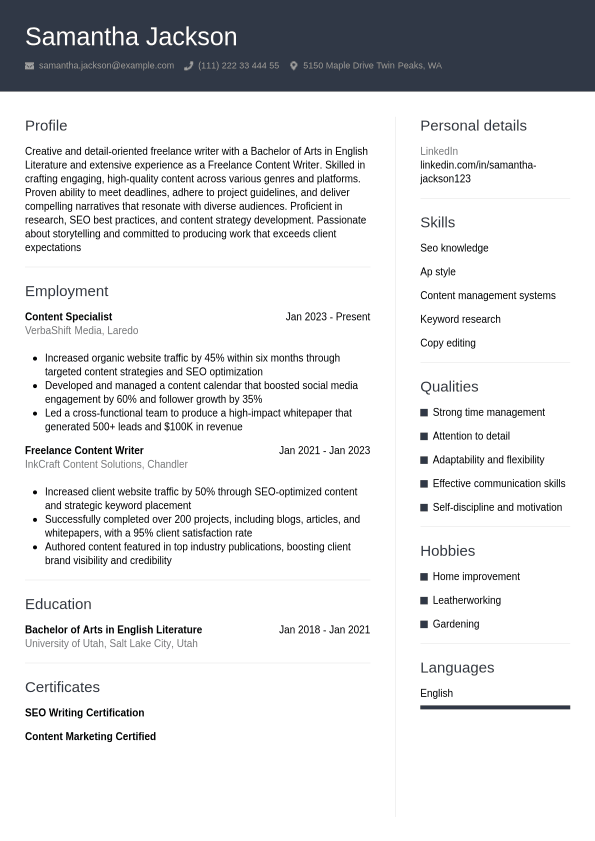 Freelance Writer Resume Writing Guide & Tips | Jobseeker