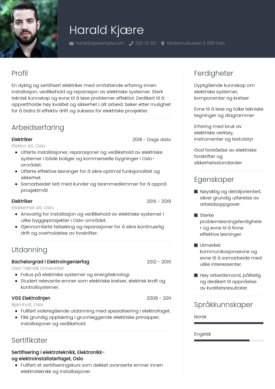 CV eksempel elektriker | Jobseeker