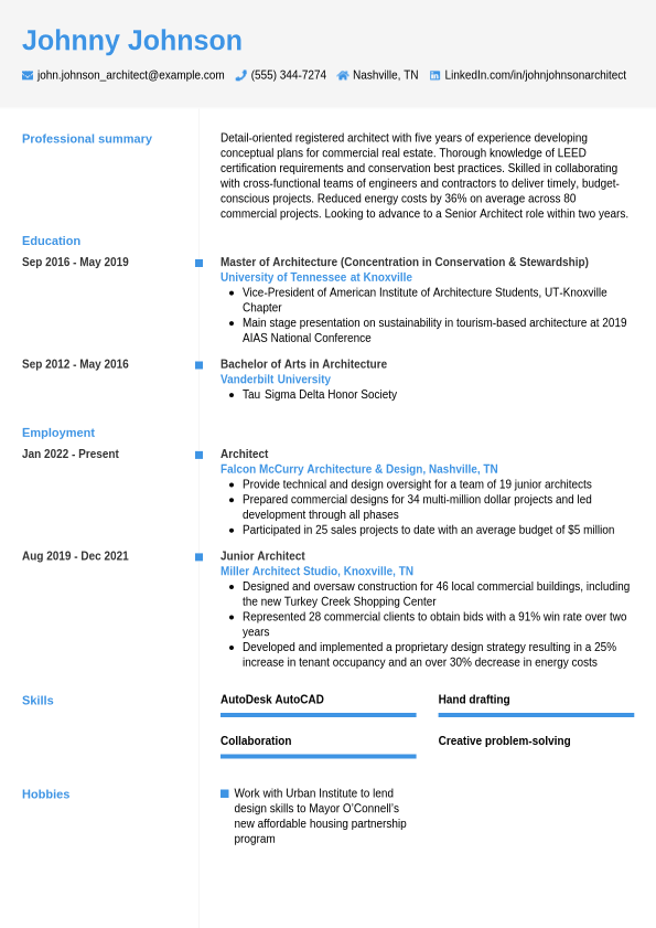 Architect resume example | Jobseeker