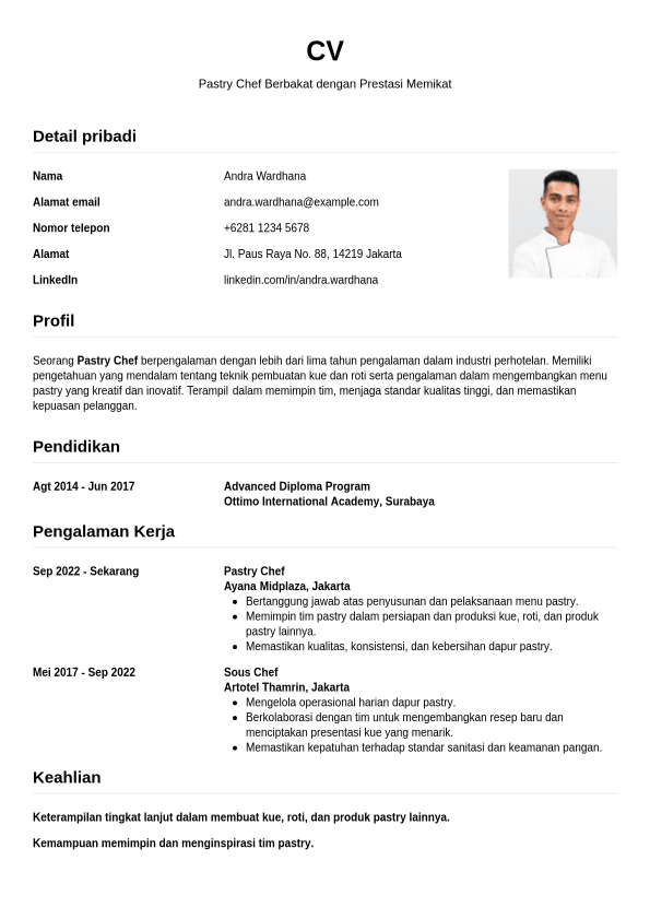 Contoh CV Koki | Jobseeker