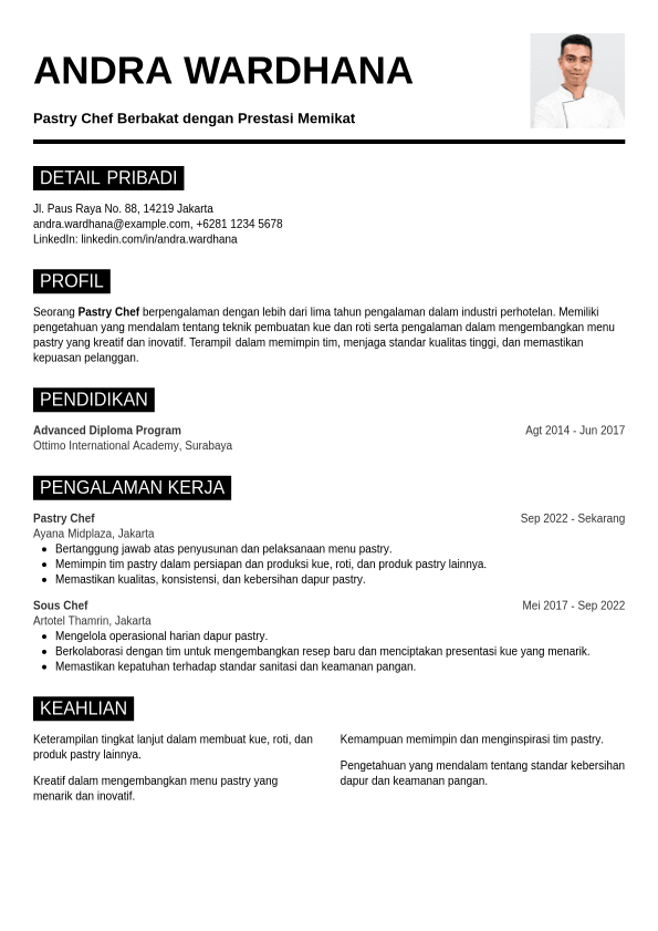 Contoh CV Koki | Jobseeker