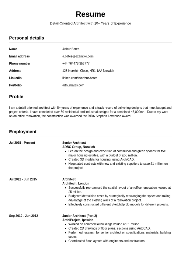 CV Example Architecture | Jobseeker