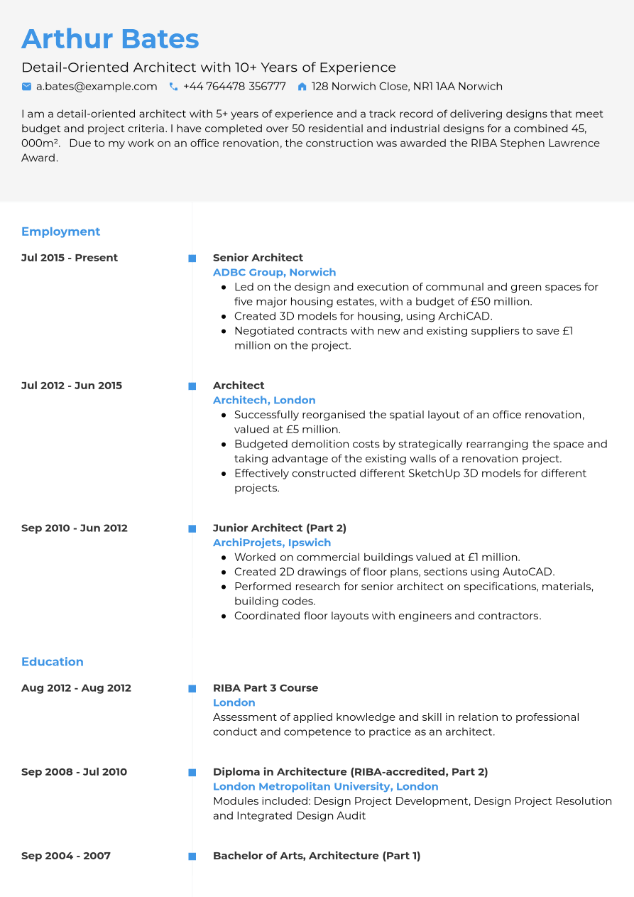 CV Example Architecture | Jobseeker
