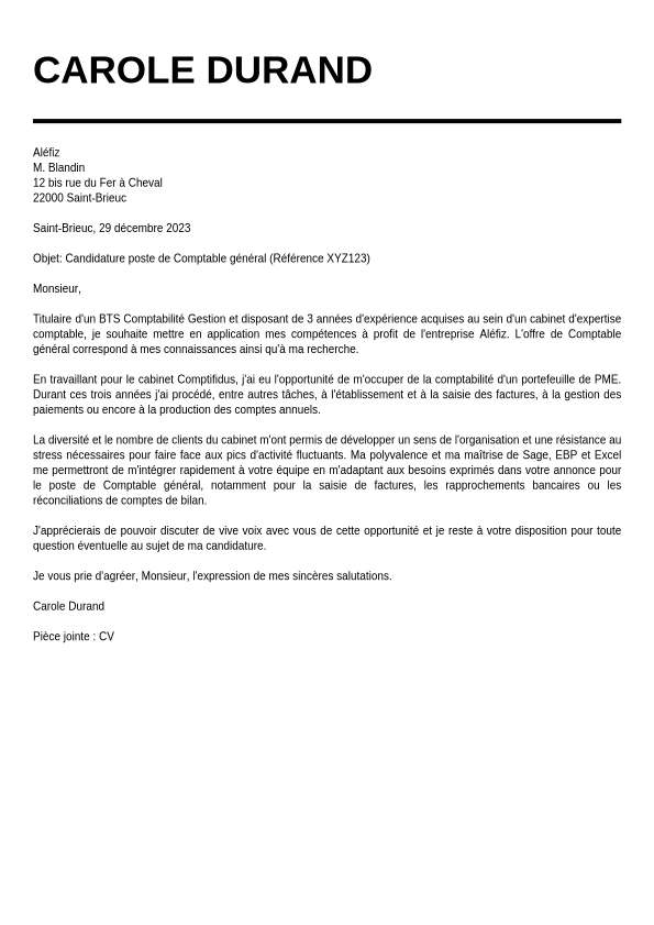 Exemple de lettre de motivation pour comptable | Jobseeker