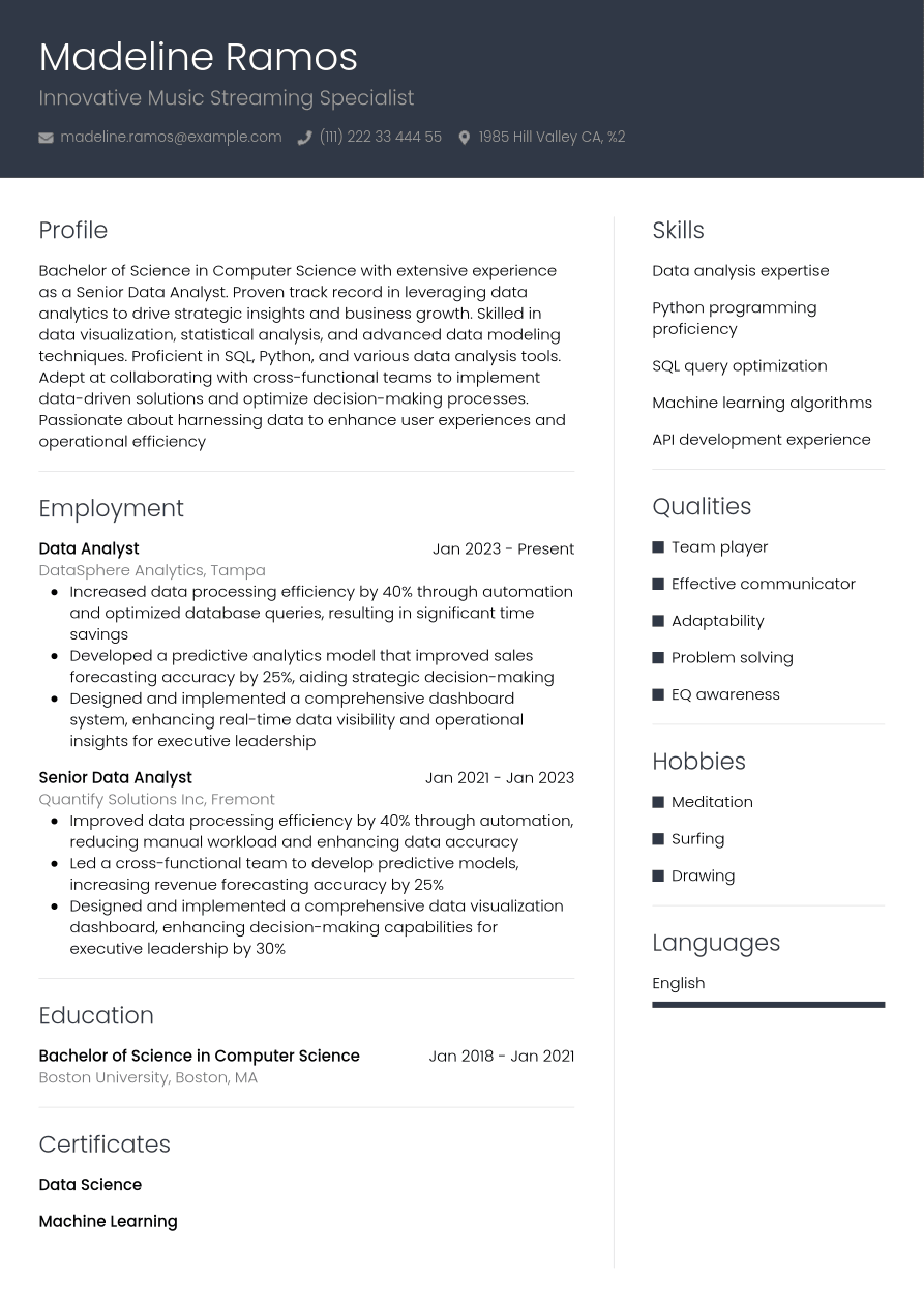 Spotify Resume Example | Jobseeker