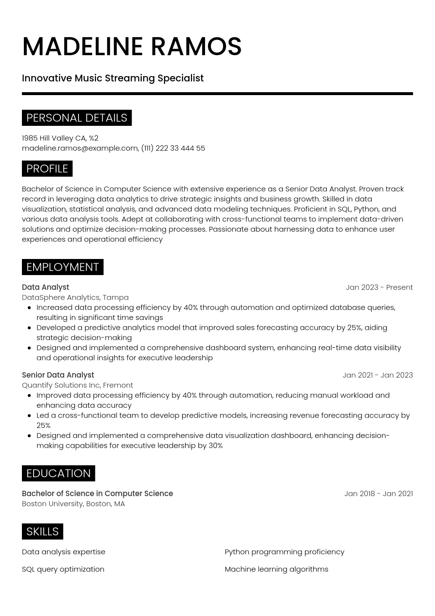 Spotify Resume Example | Jobseeker