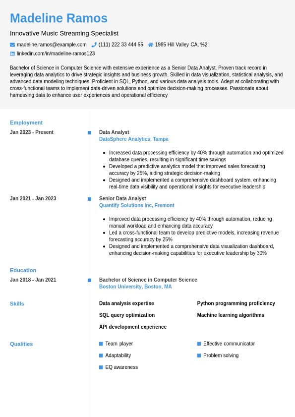 Spotify Resume Example | Jobseeker