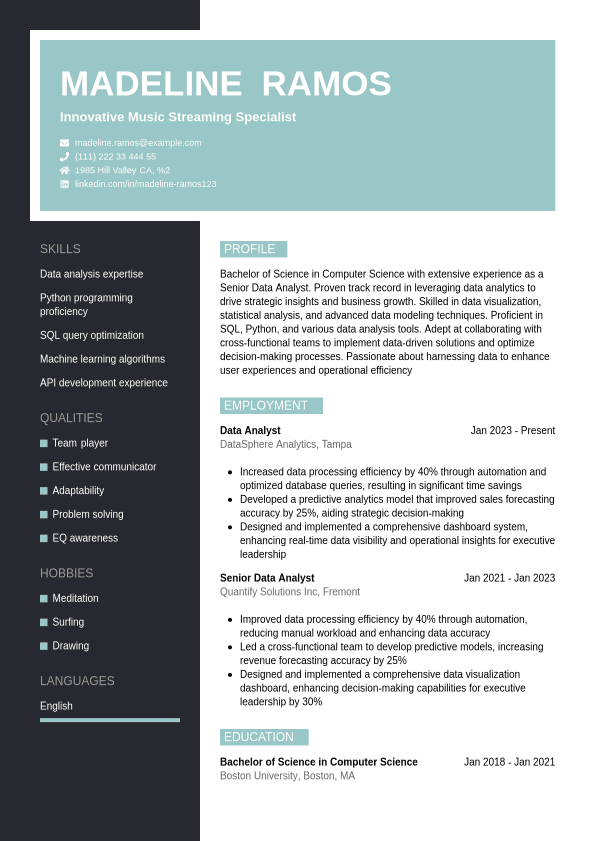 Spotify Resume Example | Jobseeker