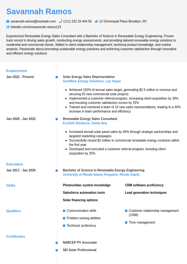Solar Sales Resume Writing Guide & Tips | Jobseeker