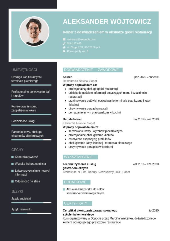 Przykład CV kelnera | Jobseeker
