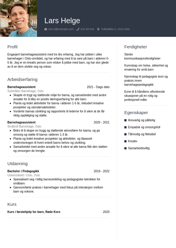 CV eksempel barnehageassistent | Jobseeker