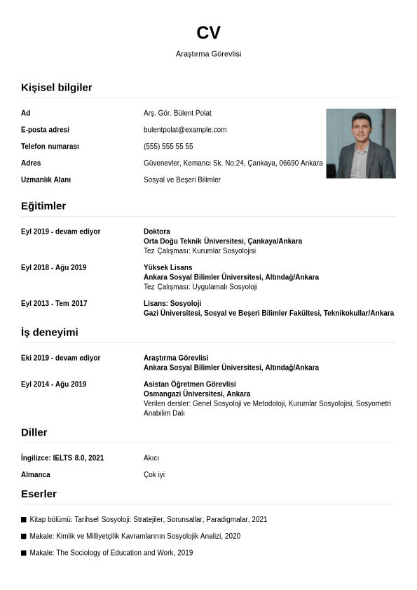 Akademik CV Örneği | Jobseeker