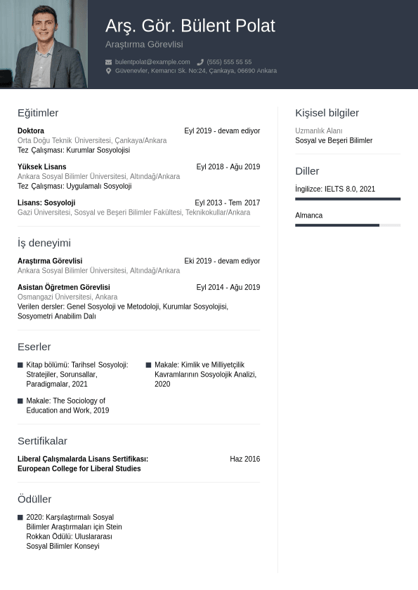 Akademik CV Örneği | Jobseeker