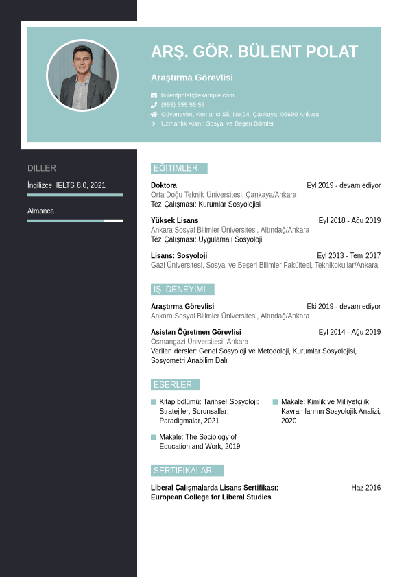 Akademik CV Örneği | Jobseeker