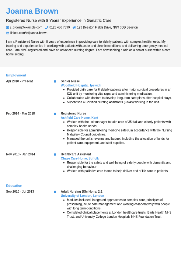 CV Example Nurse | Jobseeker