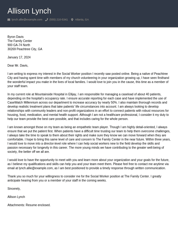 Social worker cover letter example | Jobseeker