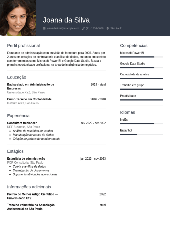 Exemplo de Currículo de Estudante | Jobseeker