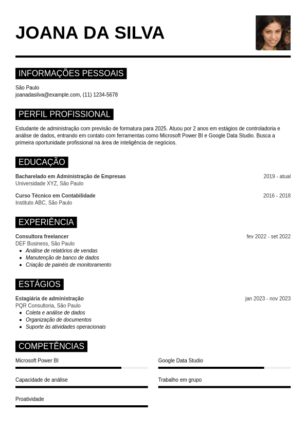 Exemplo de Currículo de Estudante | Jobseeker