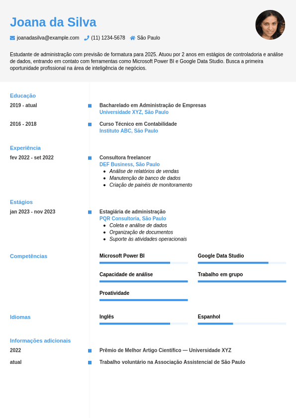 Exemplo de Currículo de Estudante | Jobseeker