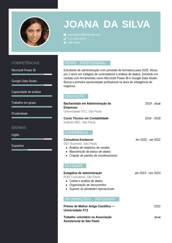 Exemplo de Currículo de Estudante | Jobseeker