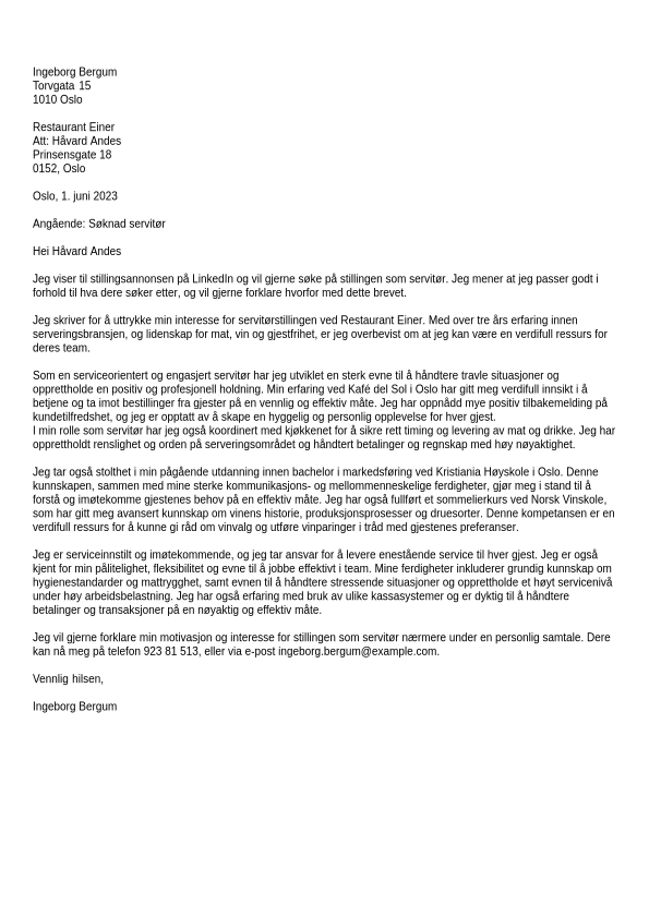 Jobbsøknad eksempler | Jobseeker
