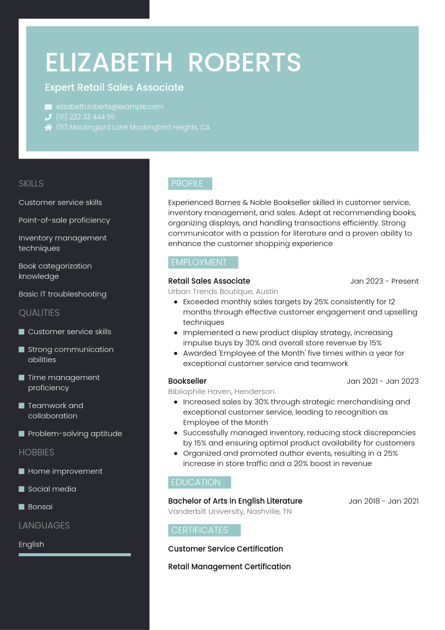 Barnes And Noble Resume Example | Jobseeker