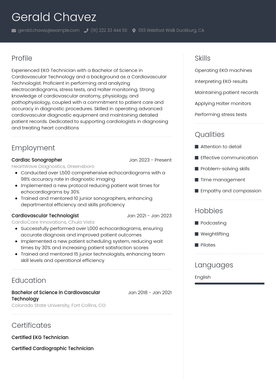 EKG Technician Resume Writing Guide & Tips | Jobseeker