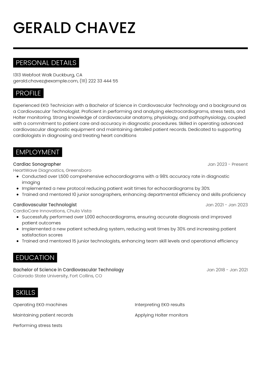 EKG Technician Resume Writing Guide & Tips | Jobseeker