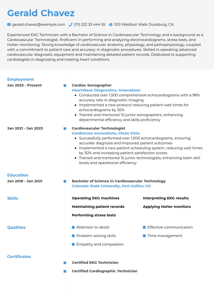 EKG Technician Resume Writing Guide & Tips | Jobseeker