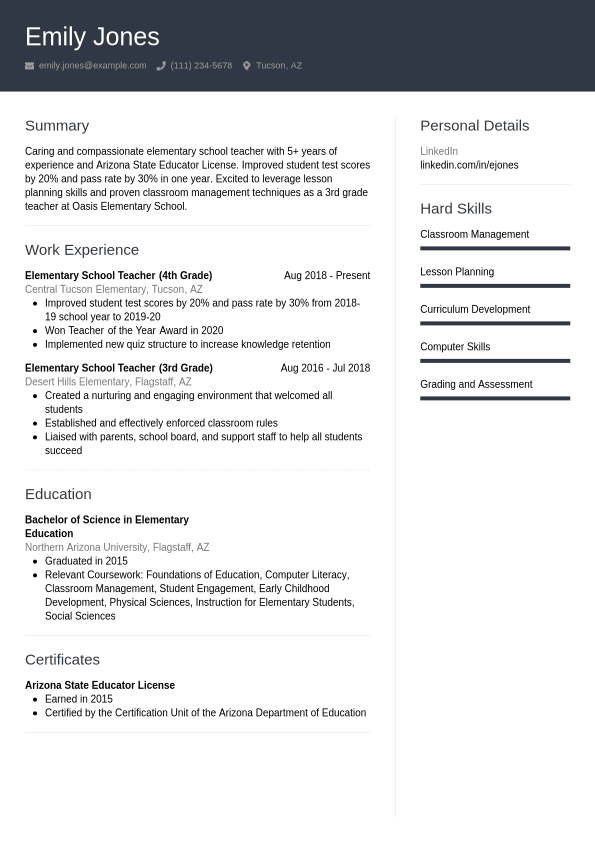 Teacher Resume Example | Jobseeker