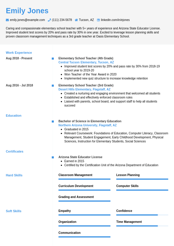 Teacher Resume Example | Jobseeker