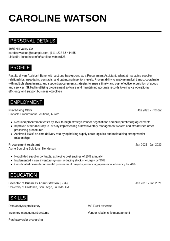 Assistant Buyer Resume Example | Jobseeker