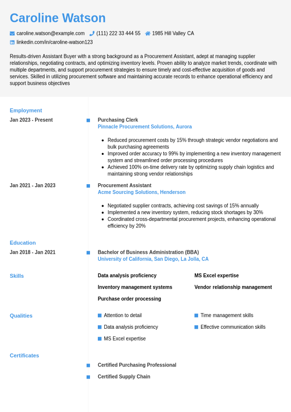 Assistant Buyer Resume Example | Jobseeker