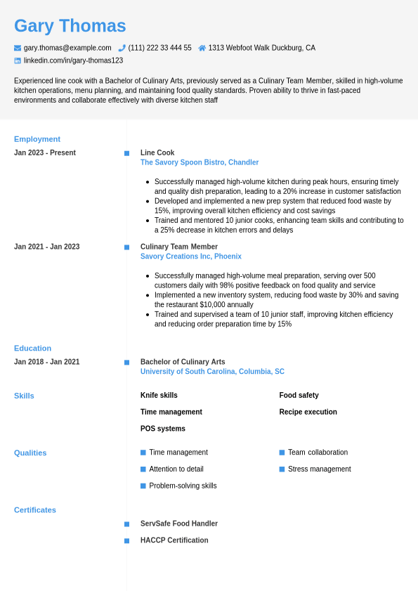 Line Cook Resume Writing Guide & Tips | Jobseeker