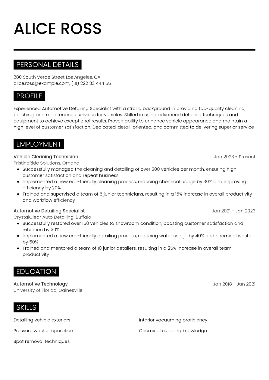 Car Wash Resume Writing Guide & Tips | Jobseeker