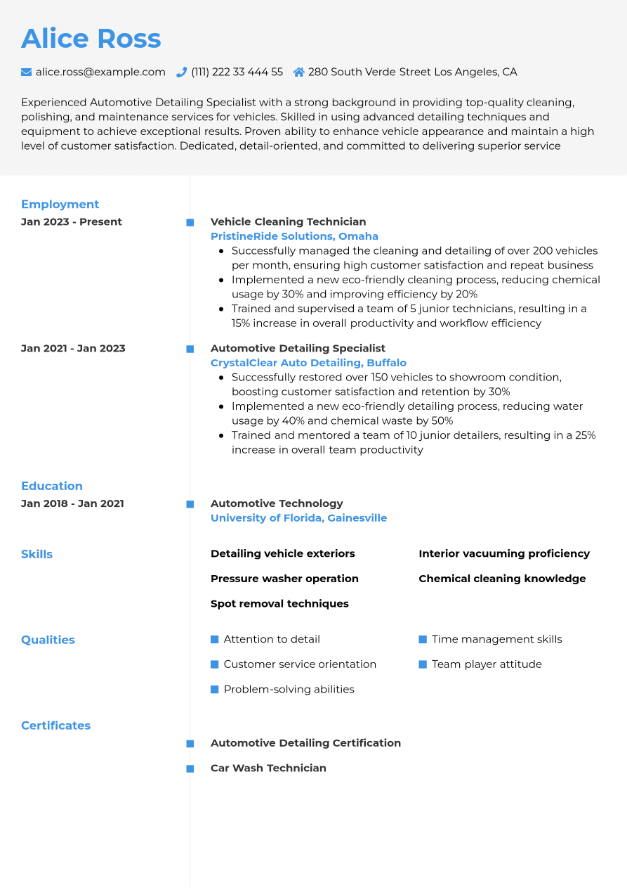 Car Wash Resume Writing Guide & Tips | Jobseeker