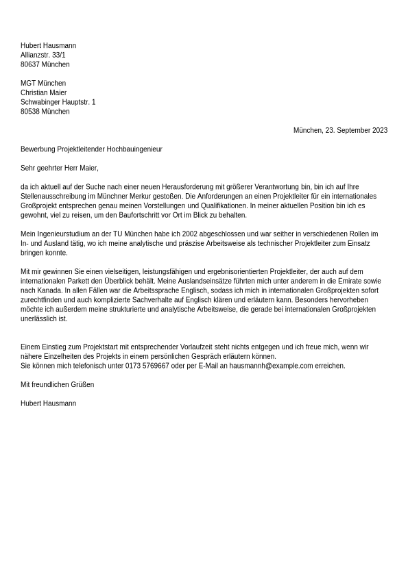 Bewerbungsschreiben-Beispiel für Ingenieure | Jobseeker