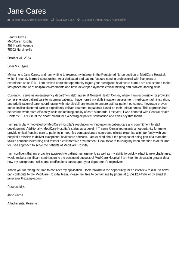 Nursing Cover Letter Example | Jobseeker