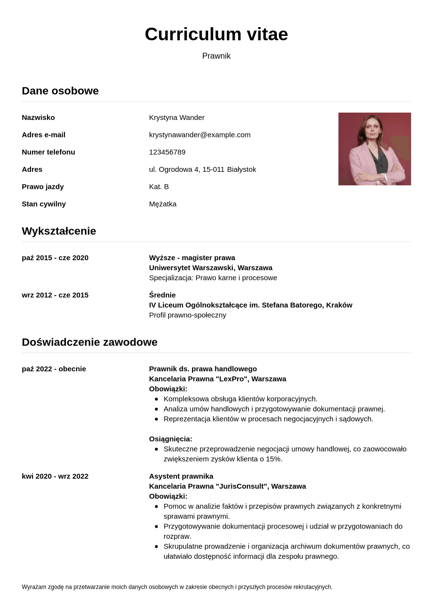 CV prawnika – przykład | Jobseeker