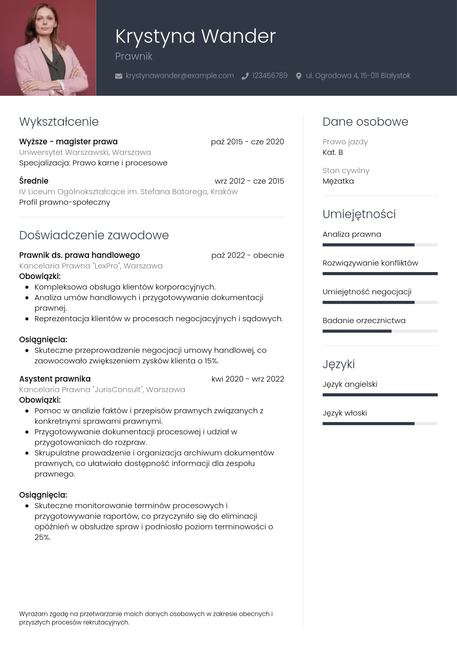 CV prawnika – przykład | Jobseeker