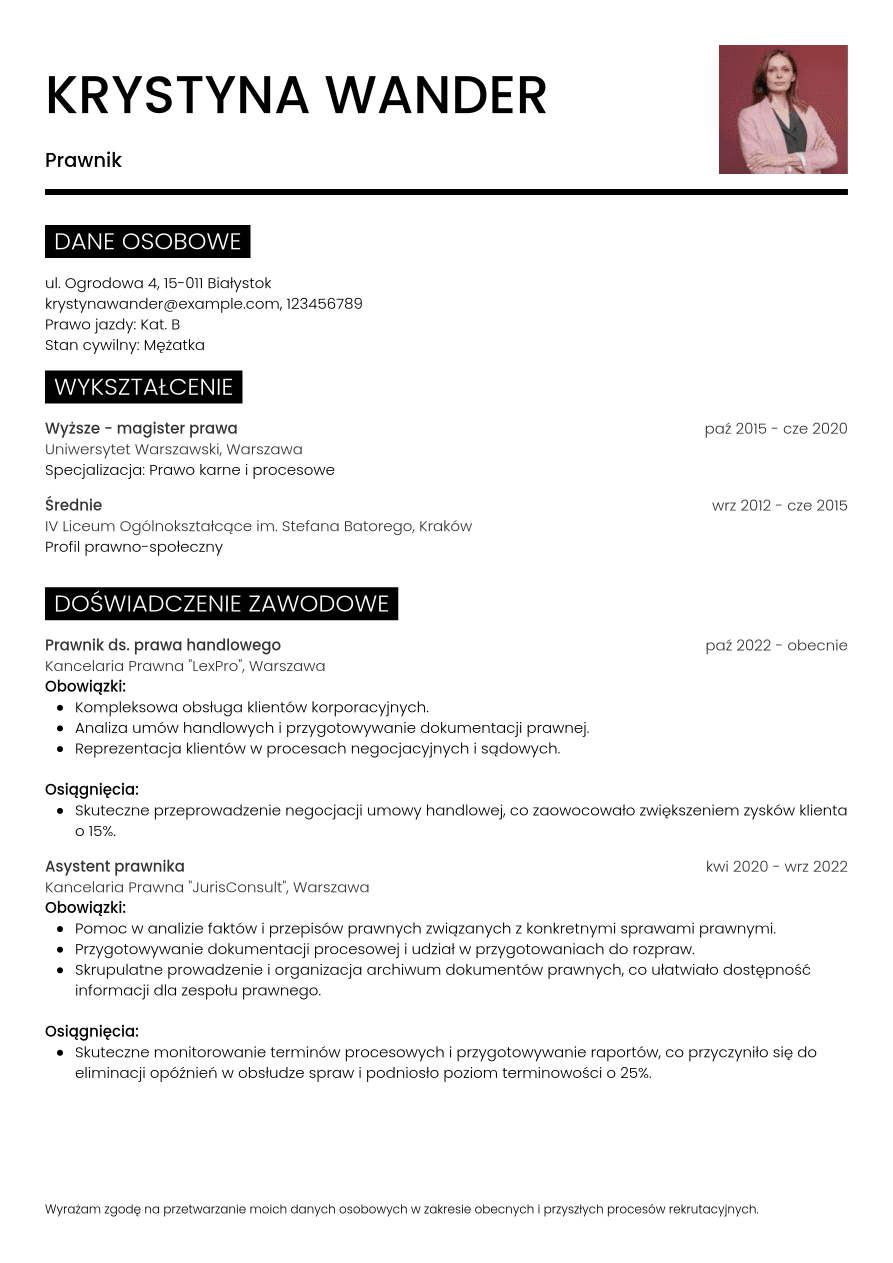 CV prawnika – przykład | Jobseeker