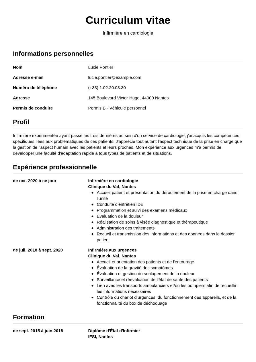 Exemple de CV pour infirmier / infirmière IDE | Jobseeker