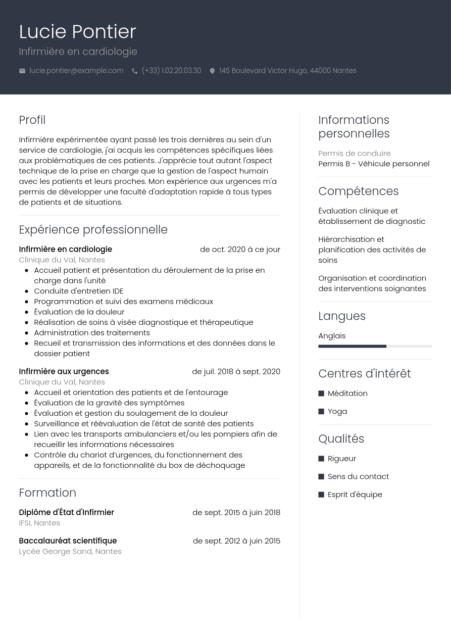 Exemple de CV pour infirmier / infirmière IDE | Jobseeker
