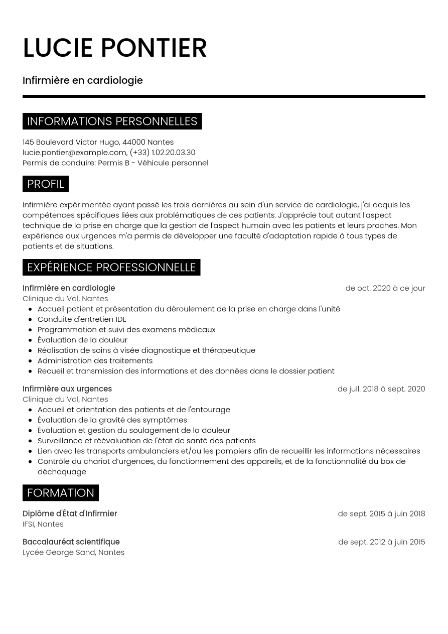 Exemple de CV pour infirmier / infirmière IDE | Jobseeker