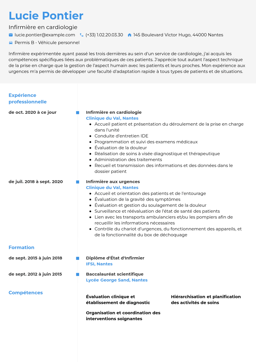 Exemple de CV pour infirmier / infirmière IDE | Jobseeker